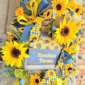 Sunflower Farmhouse Wreath With Blue Truck Sign. Rustic Charm for Your ...