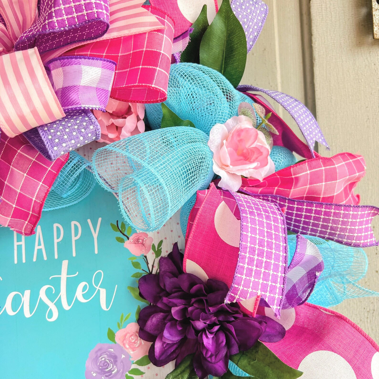 Happy Easter Wreath for Front Door-easter Egg Front Porch-spring Floral ...
