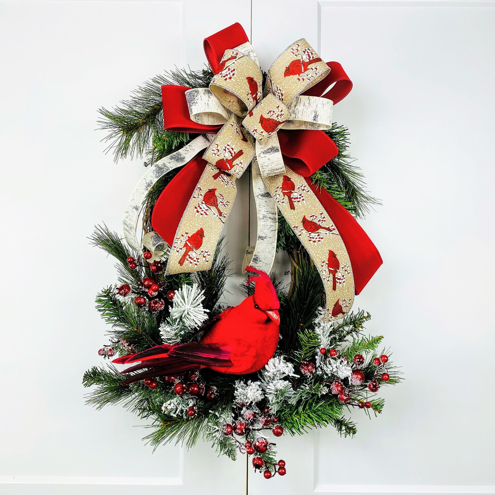Cardinal Christmas Wreath Red Cardinal Snowflake Wreath - Etsy