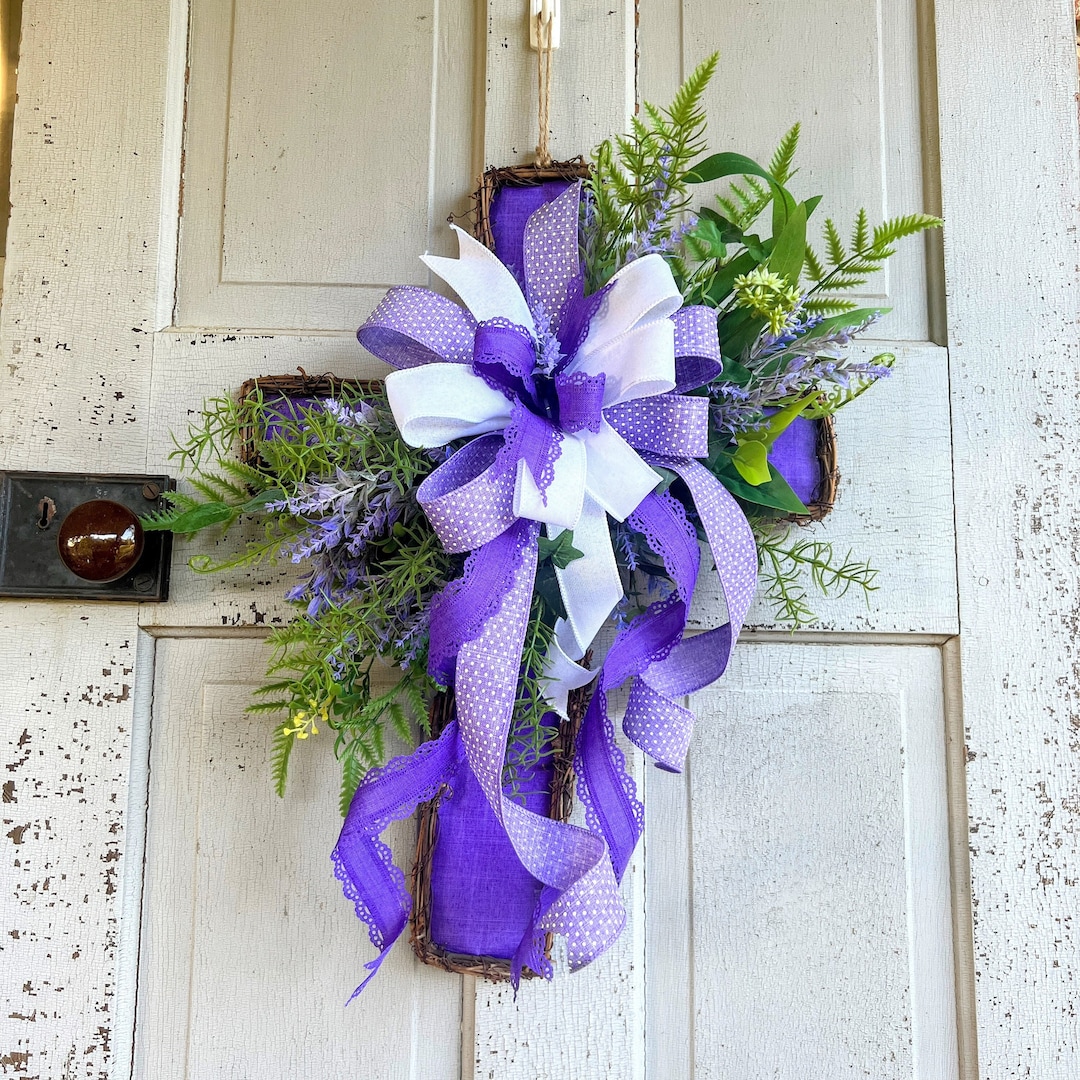 Purple Easter Cross, Farmhouse Cross Wall Decor, Religious Easter Door ...