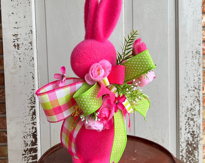 Hot Pink Flocked Easter Bunny-button Nose Bunny-spring Bunny ...