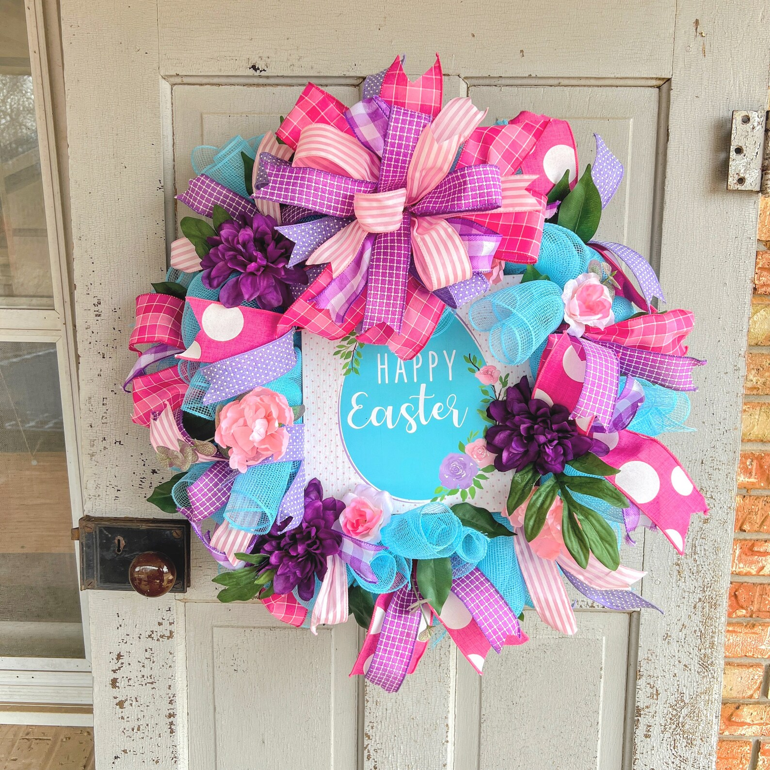 Happy Easter Wreath for Front Door-easter Egg Front Porch-spring Floral ...