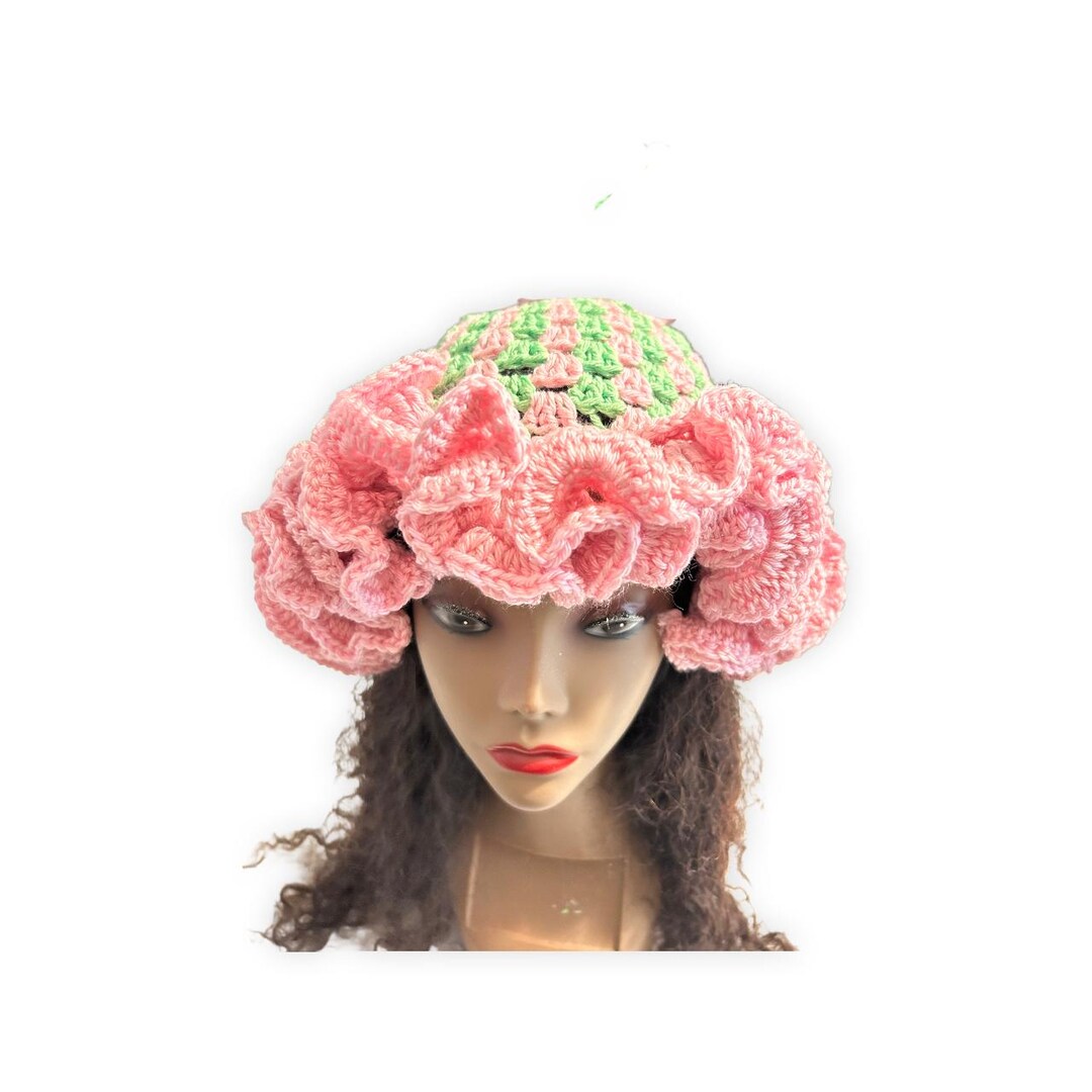 Ruffled Granny Square Bucket Hat in Light Pink and Green - Etsy