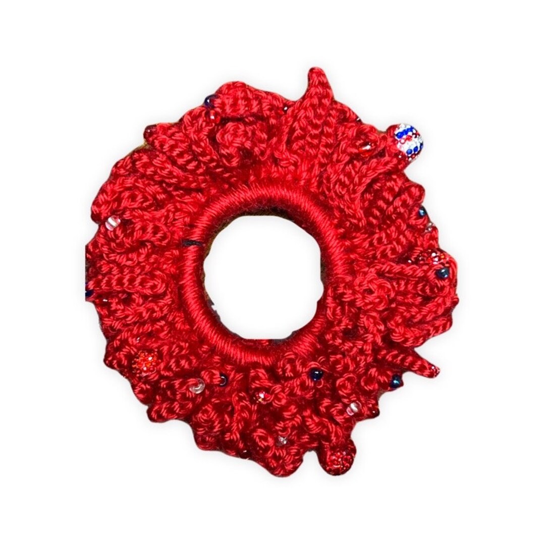 Red Beaded Scrunchie With Red, Silver,and White Beads - Etsy