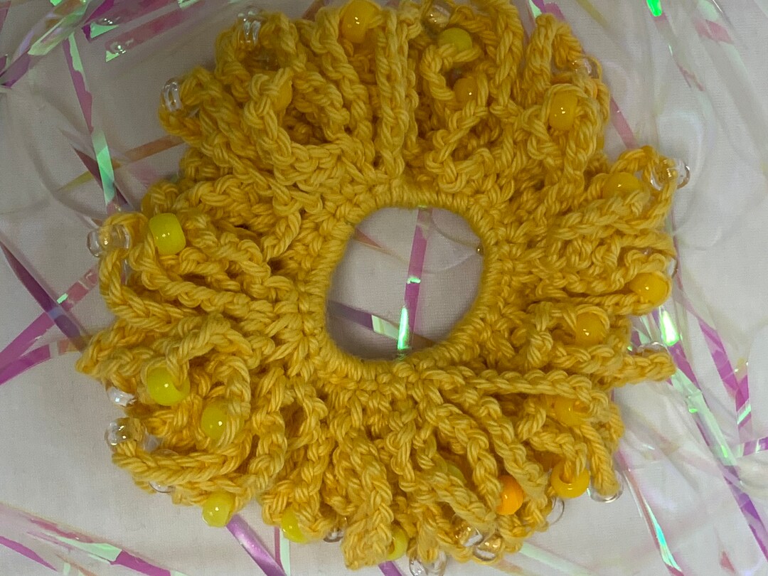 Beaded Yellow Crochet Scrunchie - Etsy