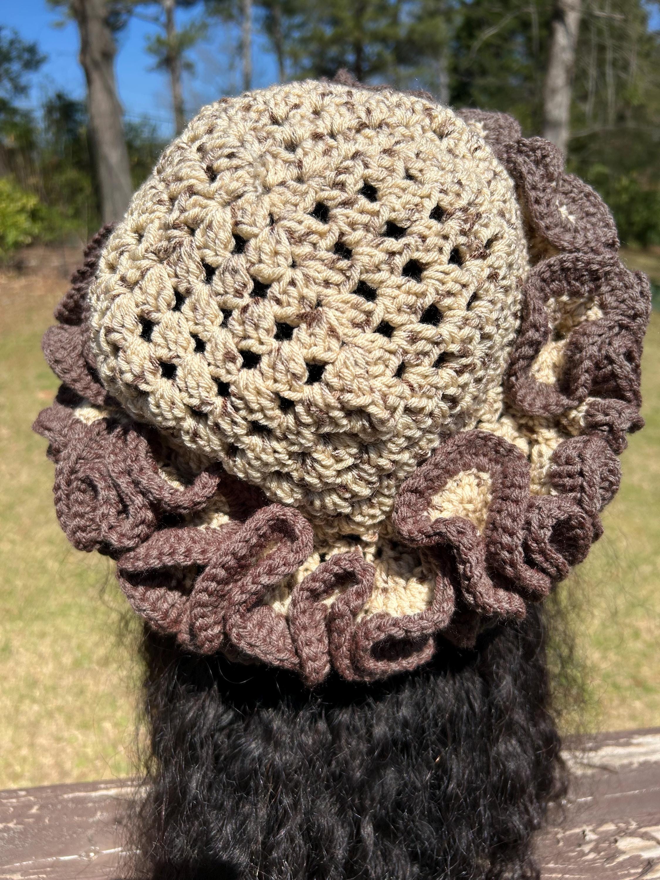 Granny Square Ruffle Hat in Browns - Etsy