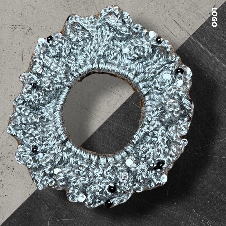 Gray Beaded Scrunchie With Black, White, Clear Beads - Etsy
