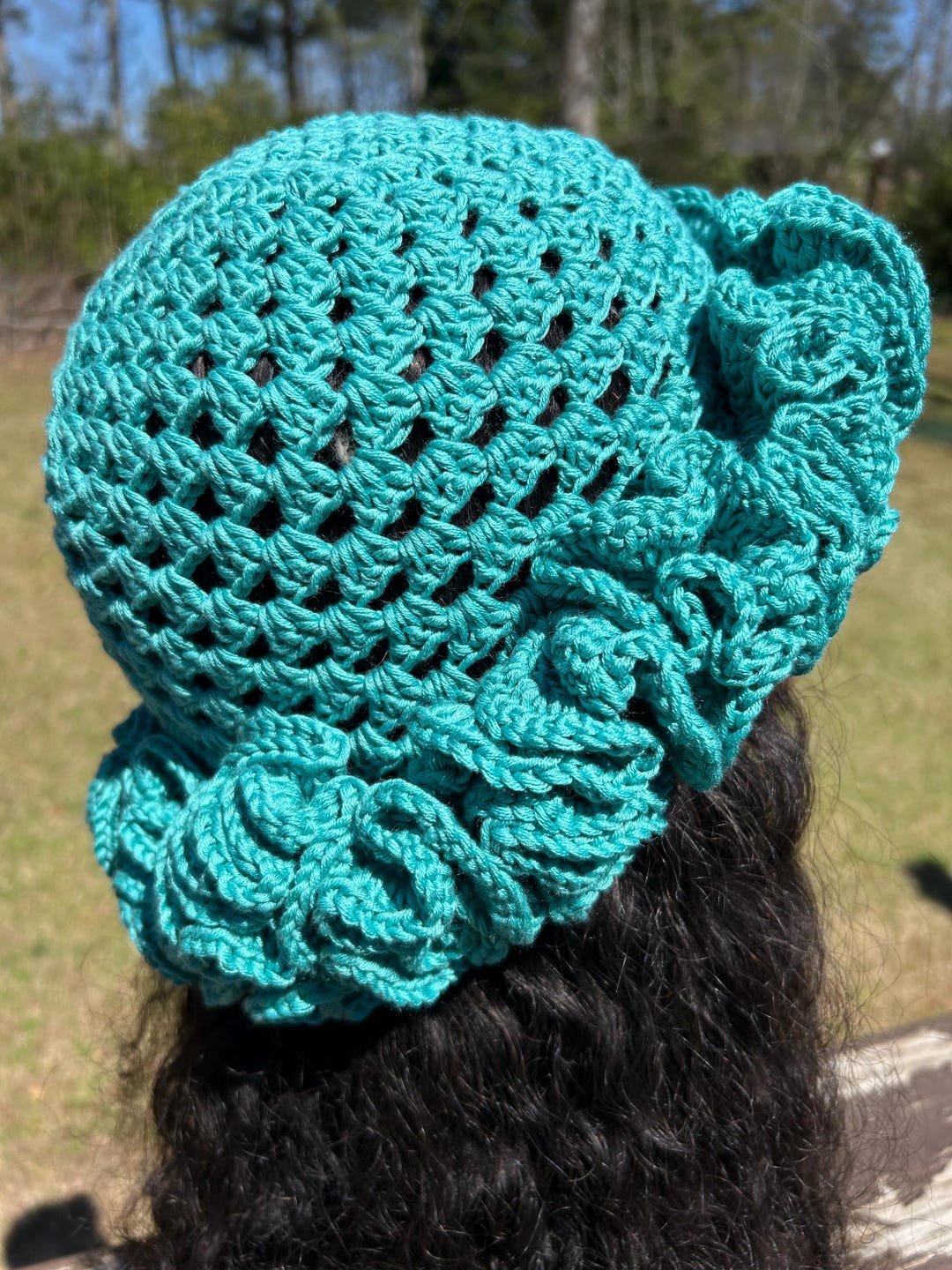 Granny Square Ruffle Hat in Aqua - Etsy