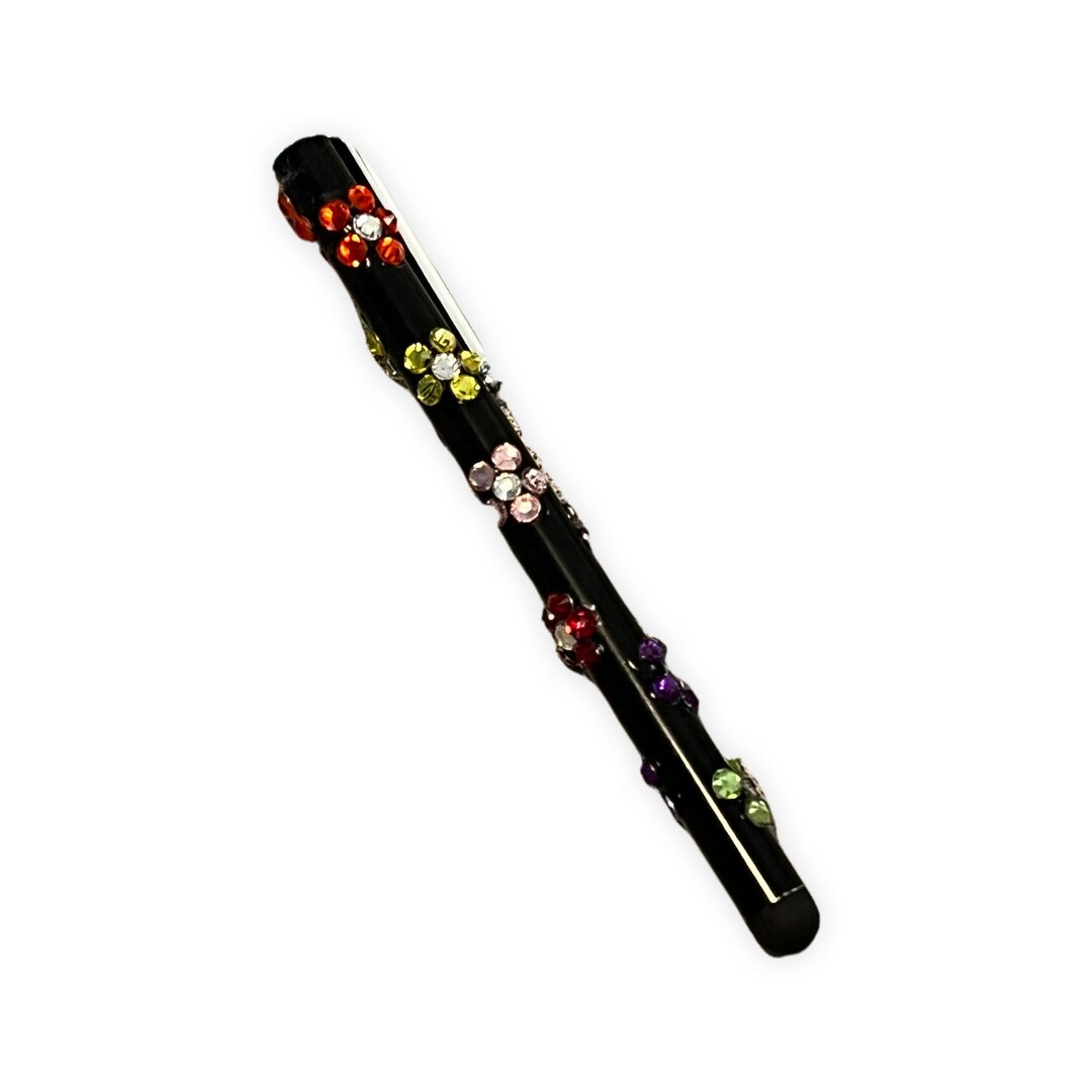 Jeweled Stylus in Black With Multicolored Flower Embellishments - Etsy