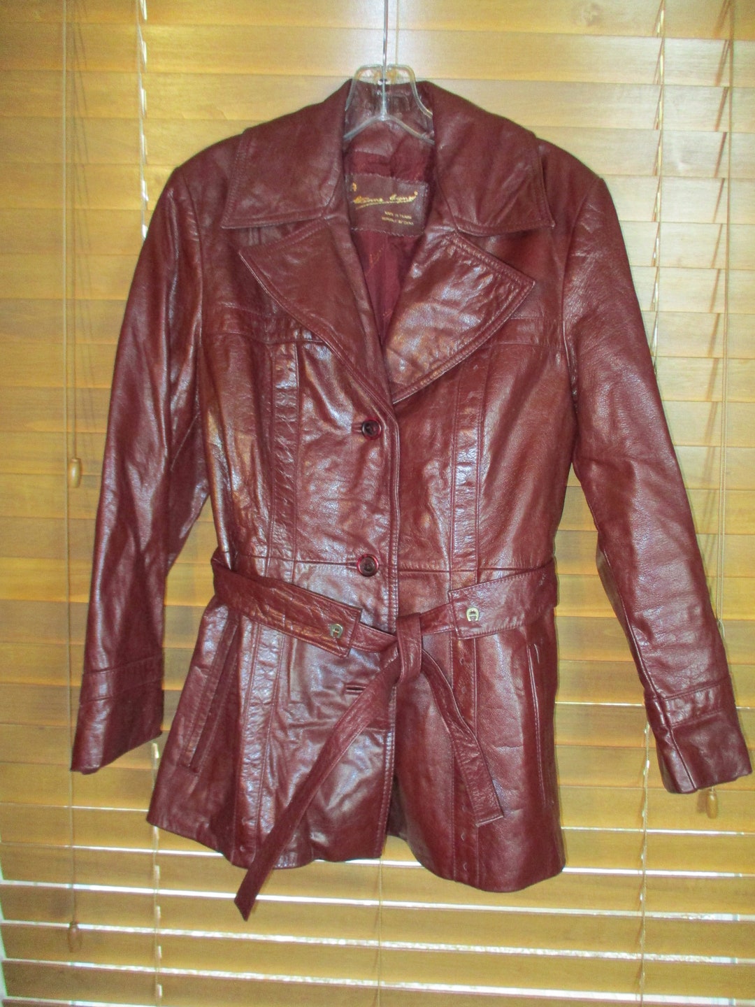 Vintage Aigner Burgundy Genuine Leather Jacket W/belt-women Size 14 - Etsy