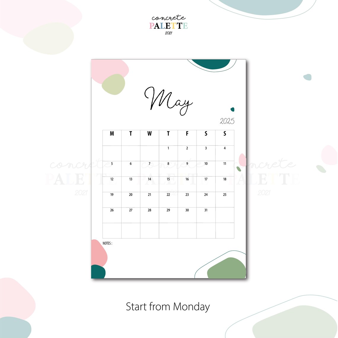 2025 【A4 Wall Calendar】 - Terrazzo Concrete Style, Digital Download for ...