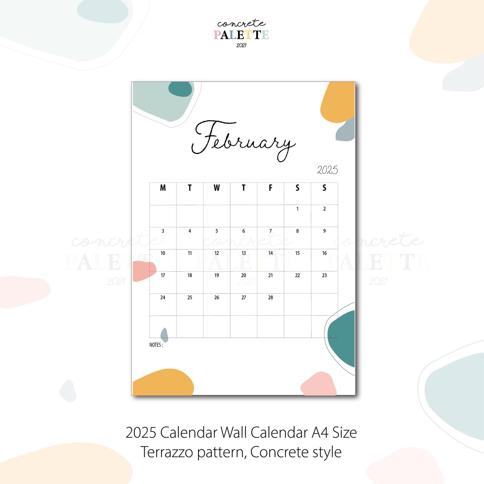 2025 【A4 Wall Calendar】 - Terrazzo Concrete Style, Digital Download for ...