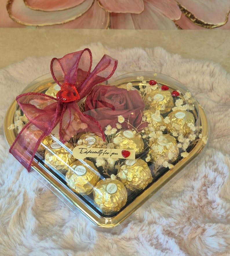Valentine Heart Box With Ferrero Rocher and Rose - Etsy