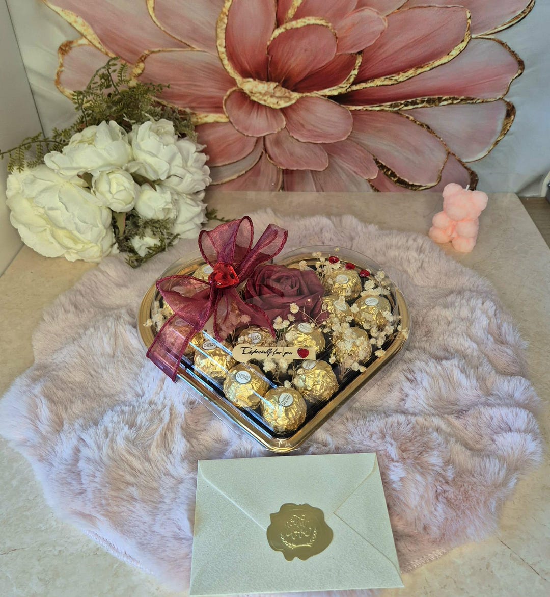 Valentine Heart Box With Ferrero Rocher and Rose - Etsy