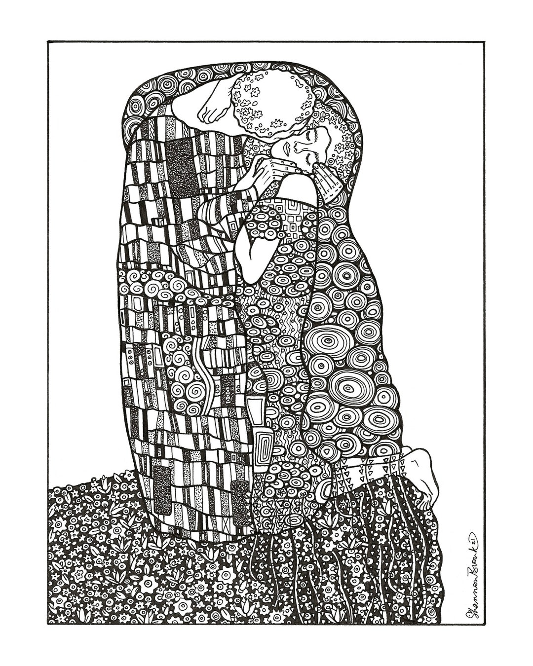 The Kiss Gustav Klimt Coloring Page Famous Artist Coloring - Etsy