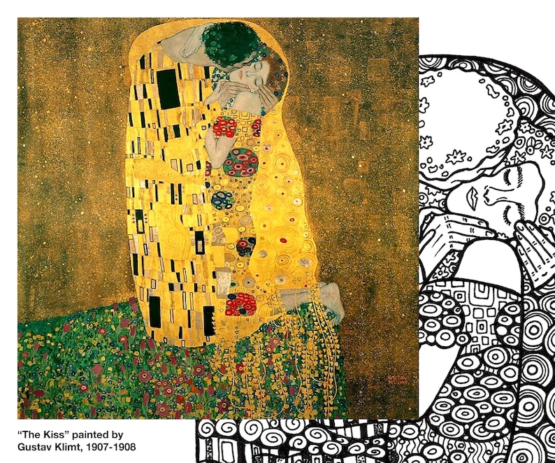 The Kiss, Gustav Klimt, Coloring Page, Famous Artist Coloring Page ...