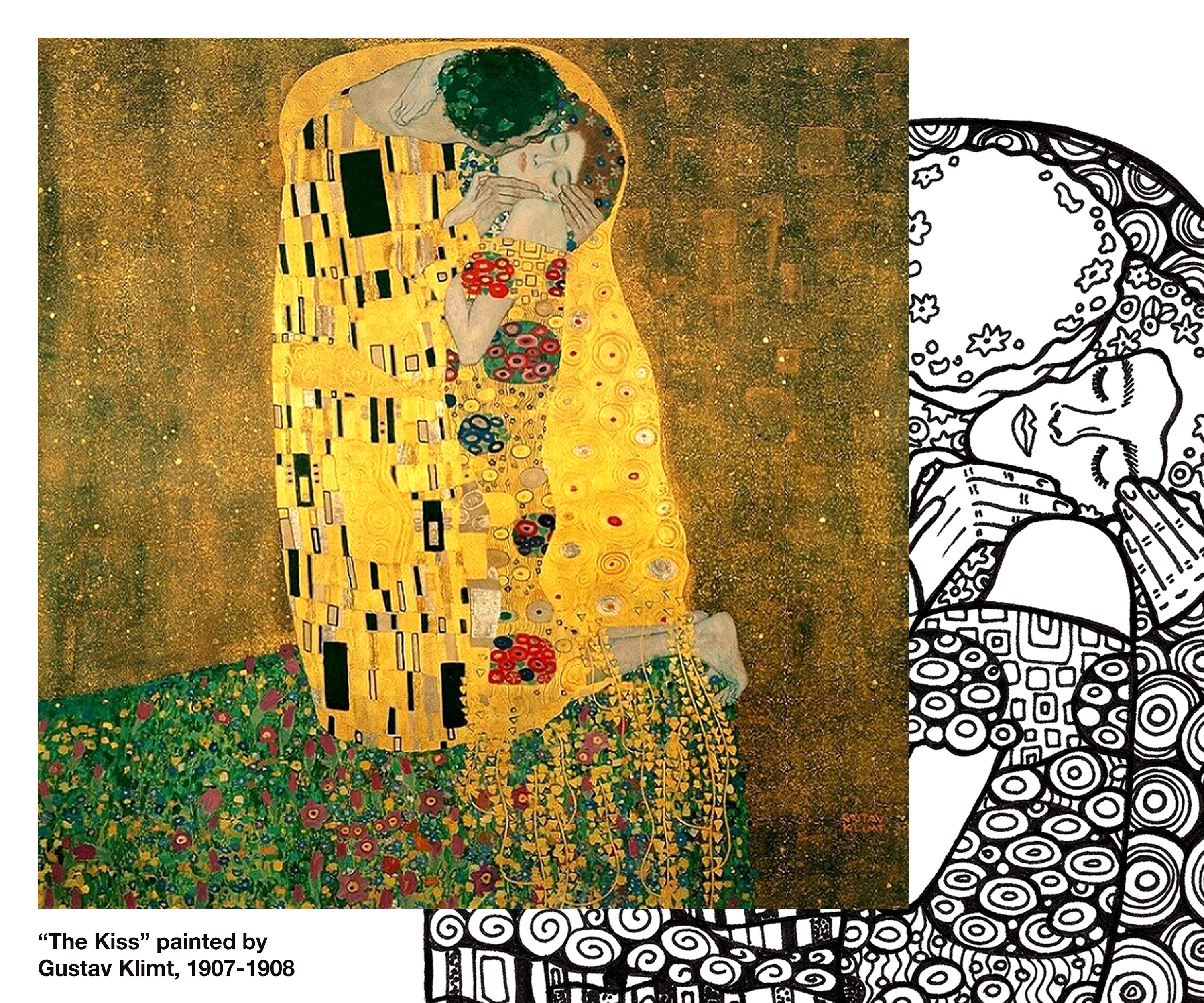 The Kiss, Gustav Klimt, Coloring Page, Famous Artist Coloring Page ...