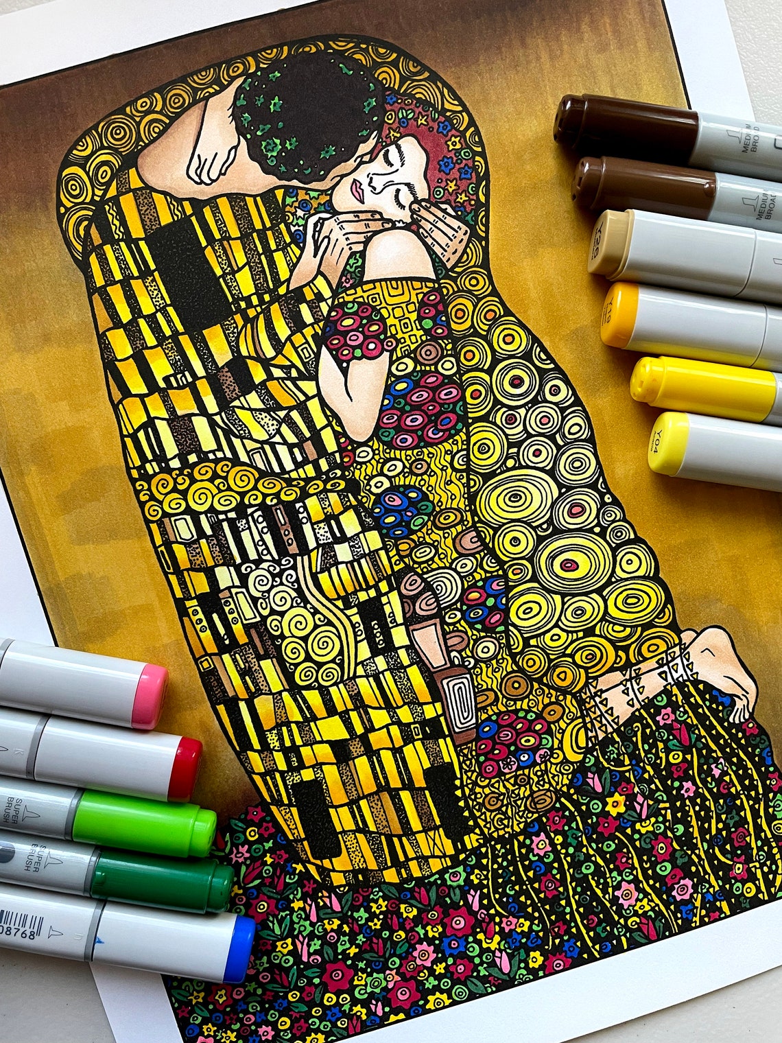 The Kiss Gustav Klimt Coloring Page Famous Artist Coloring - Etsy