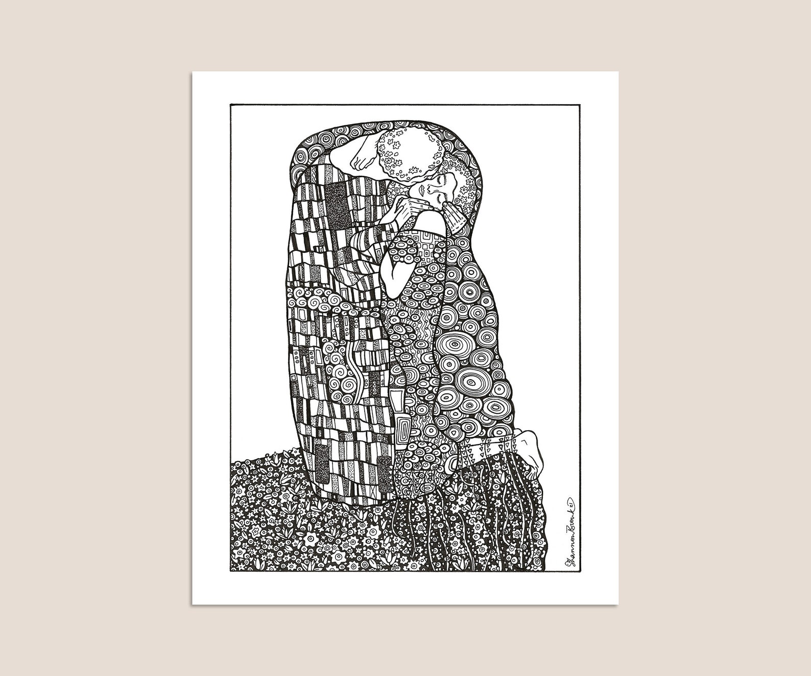 The Kiss, Gustav Klimt, Coloring Page, Famous Artist Coloring Page ...
