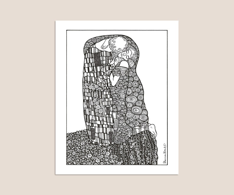 The Kiss, Gustav Klimt, Coloring Page, Famous Artist Coloring Page ...