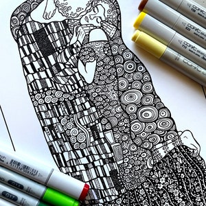 The Kiss Gustav Klimt Coloring Page Famous Artist Coloring - Etsy