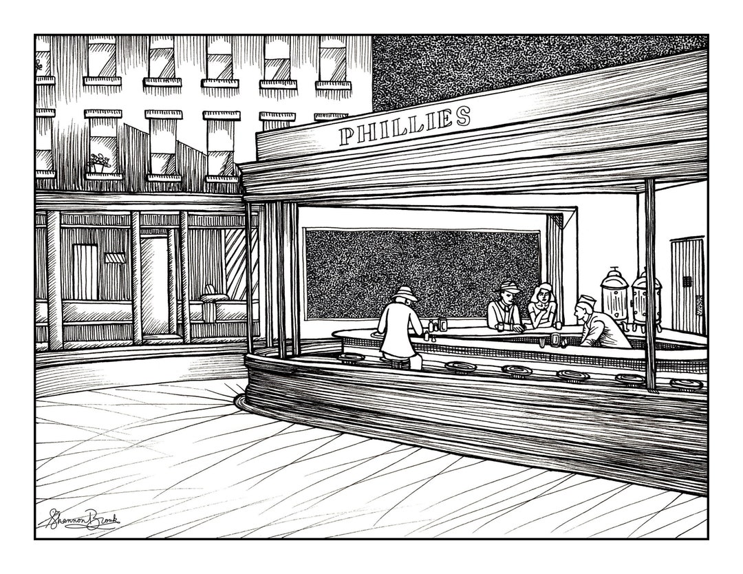 Nighthawks, Edward Hopper, Modern Art, Realism, Famous Artist Coloring ...
