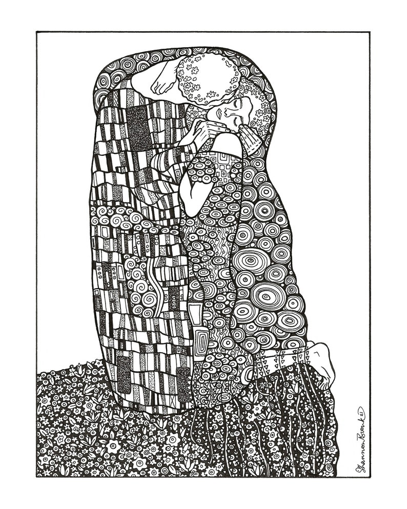 The Kiss, Gustav Klimt, Coloring Page, Famous Artist Coloring Page ...