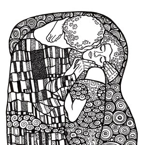 The Kiss Gustav Klimt Coloring Page Famous Artist Coloring | Etsy