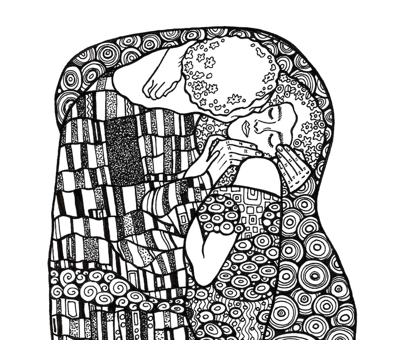 The Kiss Gustav Klimt Coloring Page Famous Artist Coloring | Etsy