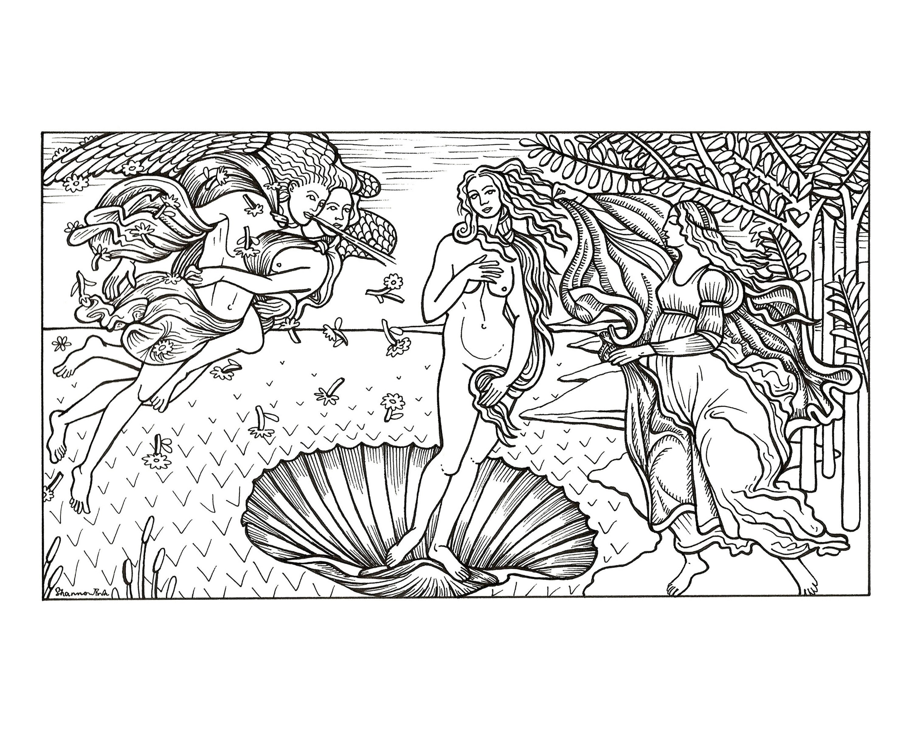The Birth of Venus, Sandro Botticelli, Famous Artist Coloring Page ...