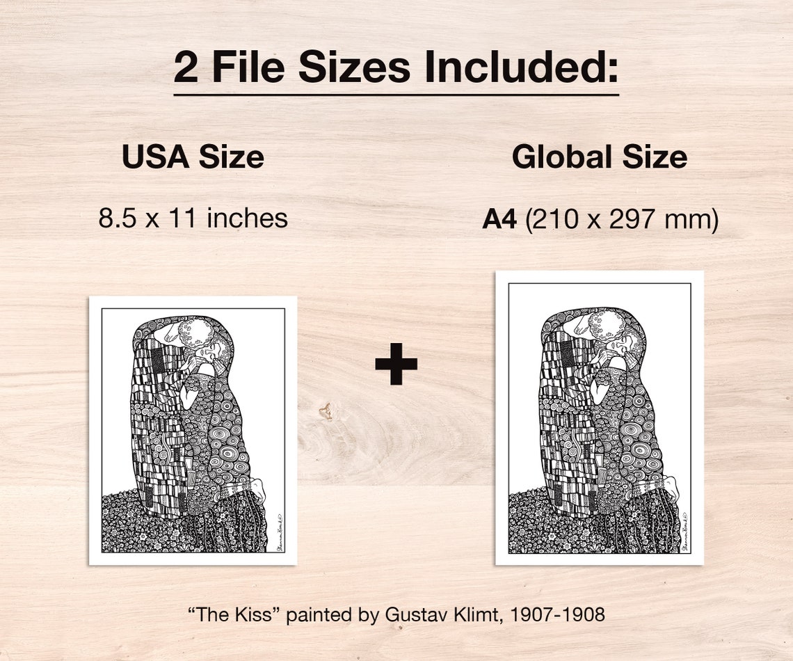 The Kiss, Gustav Klimt, Coloring Page, Famous Artist Coloring Page ...