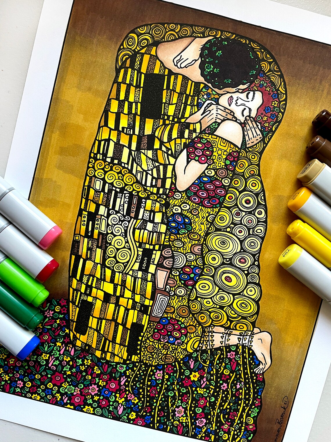 The Kiss, Gustav Klimt, Coloring Page, Famous Artist Coloring Page ...