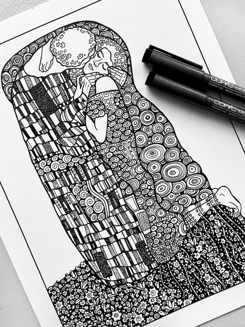 The Kiss Gustav Klimt Coloring Page Famous Artist Coloring - Etsy