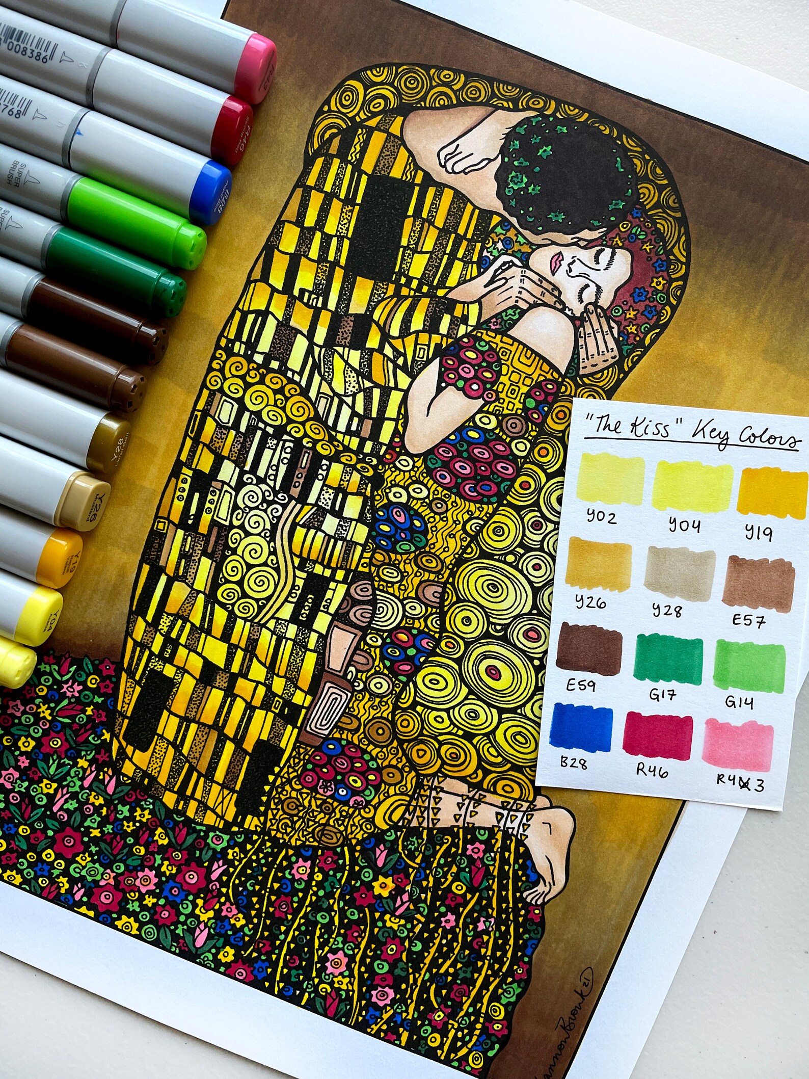 The Kiss Gustav Klimt Coloring Page Famous Artist Coloring | Etsy