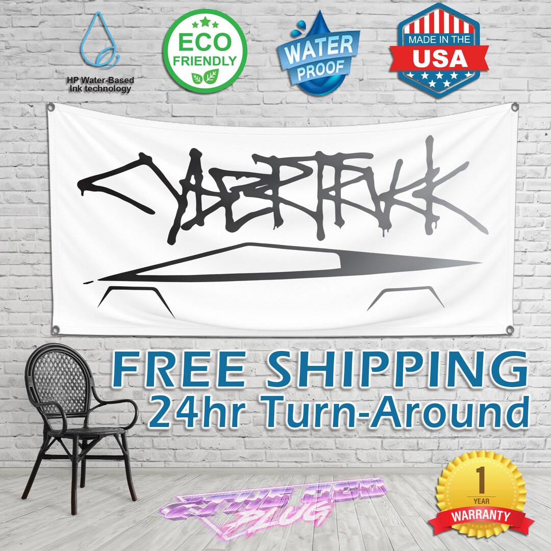 Cybertruck Banner, Tesla Banner, Garage Art, Wall Art, Man Cave Banners ...