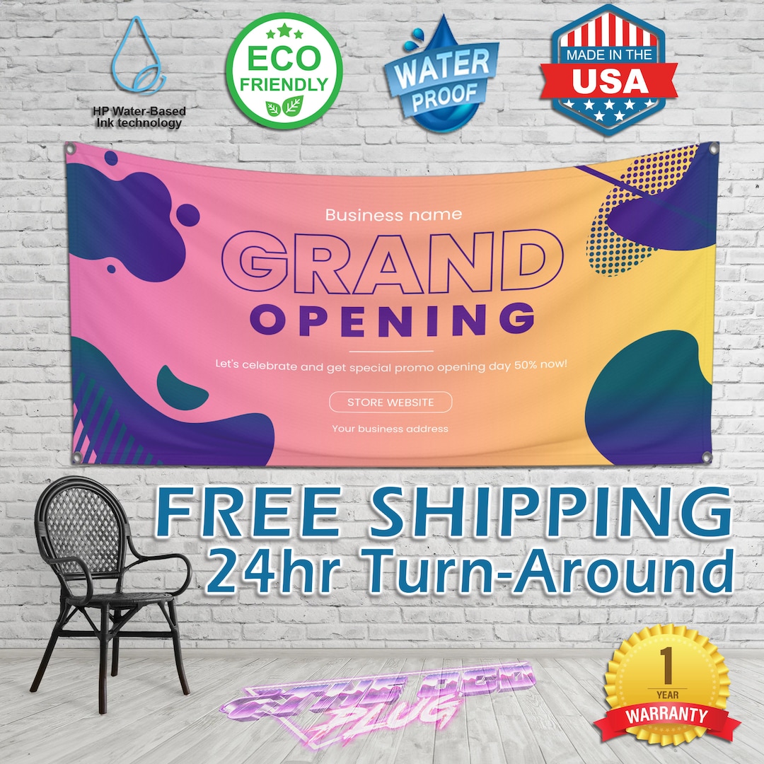 Business Grand Opening Banner, Gradient, Pink, Yellow, Purple, Date ...