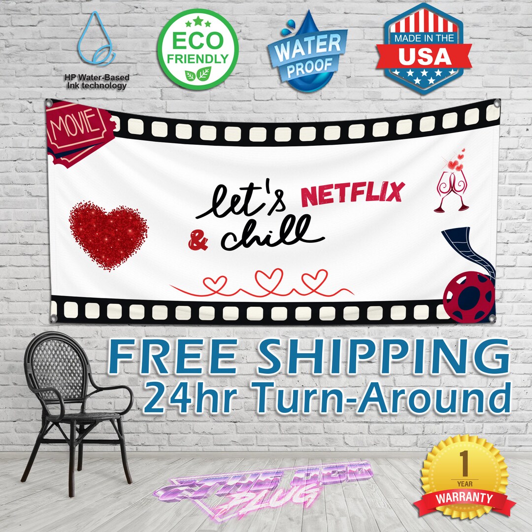 Let's Netflix & Chill Banner, Valentine's Day, Love, Champagne, Heart ...