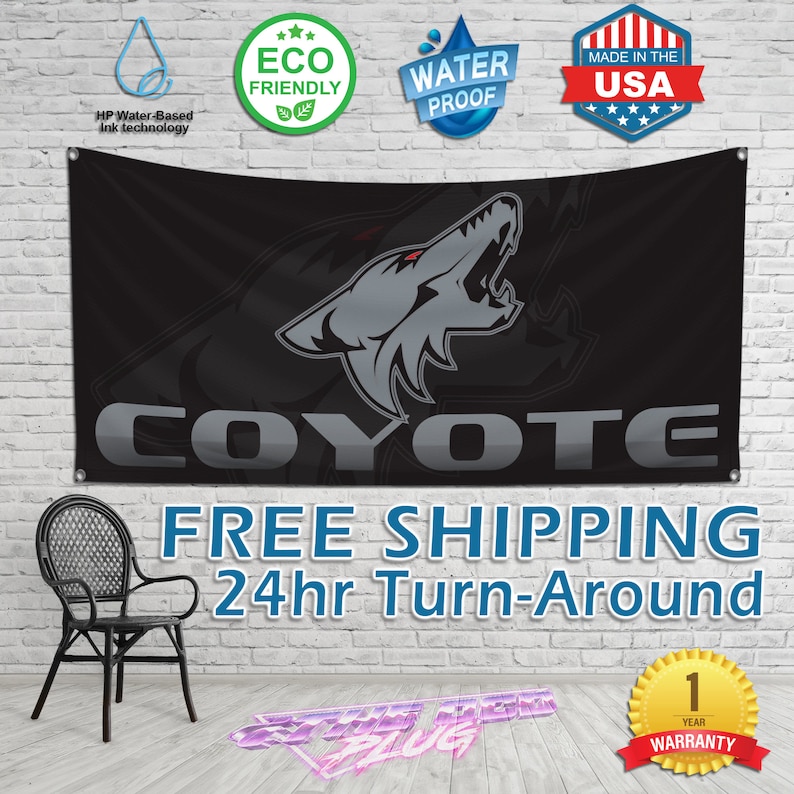 Coyote Banner, Ford Mustang, Howling Coyote, Black and White, Godzilla ...