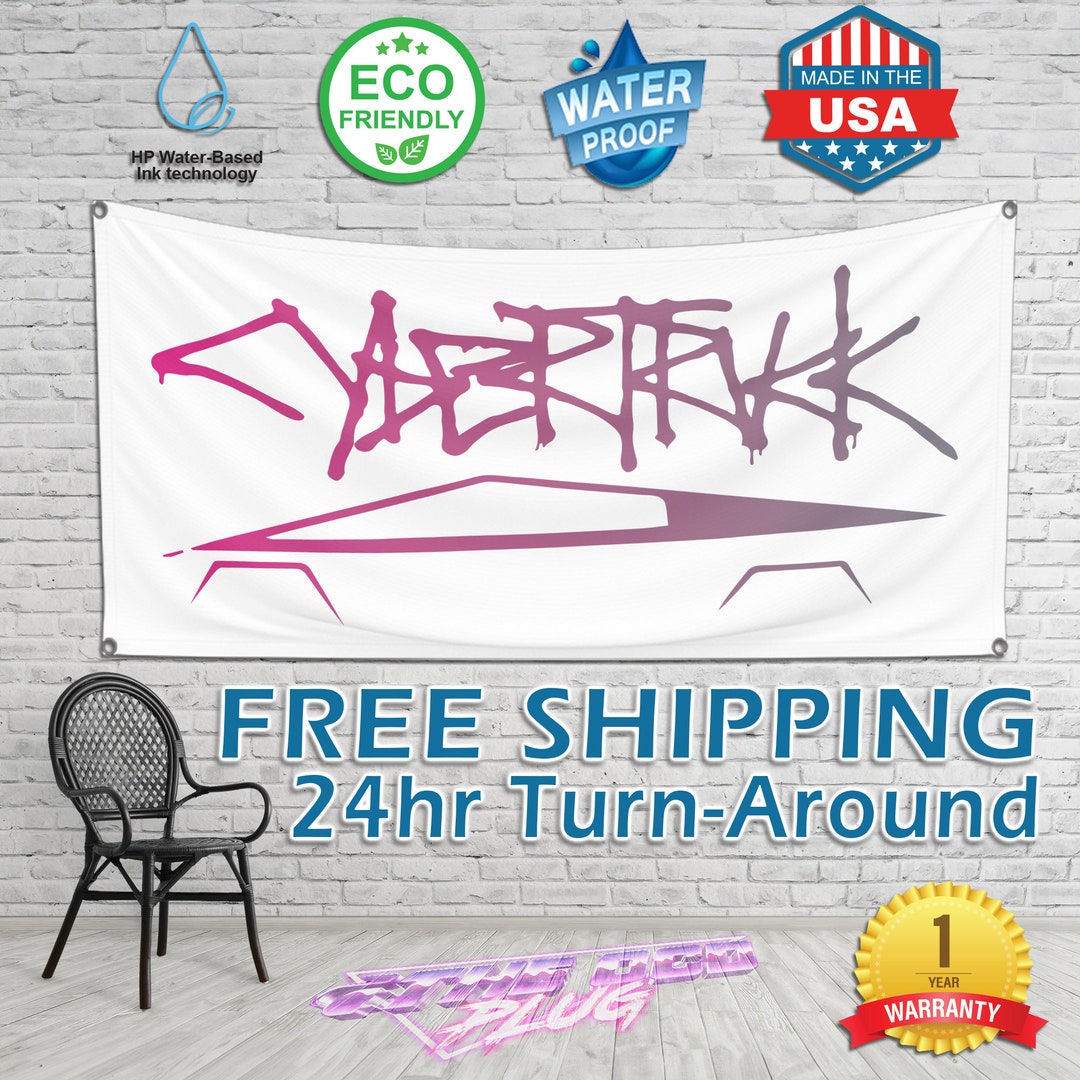Cybertruck Banner, Tesla Banner, Garage Art, Wall Art, Man Cave Banners ...