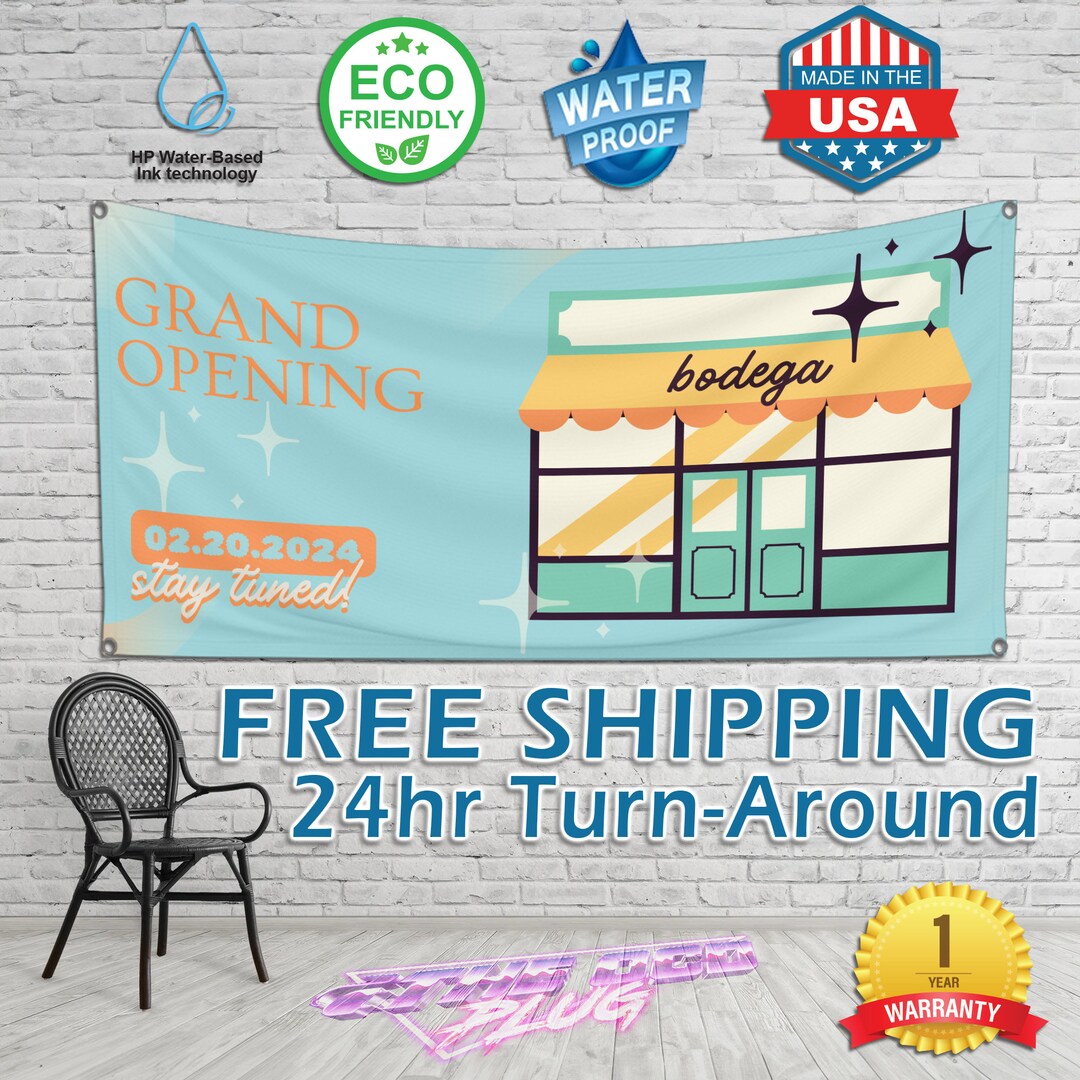 Grand Opening Stay Tuned Banner, Yellow, Green, Date, Bodega, Opening ...