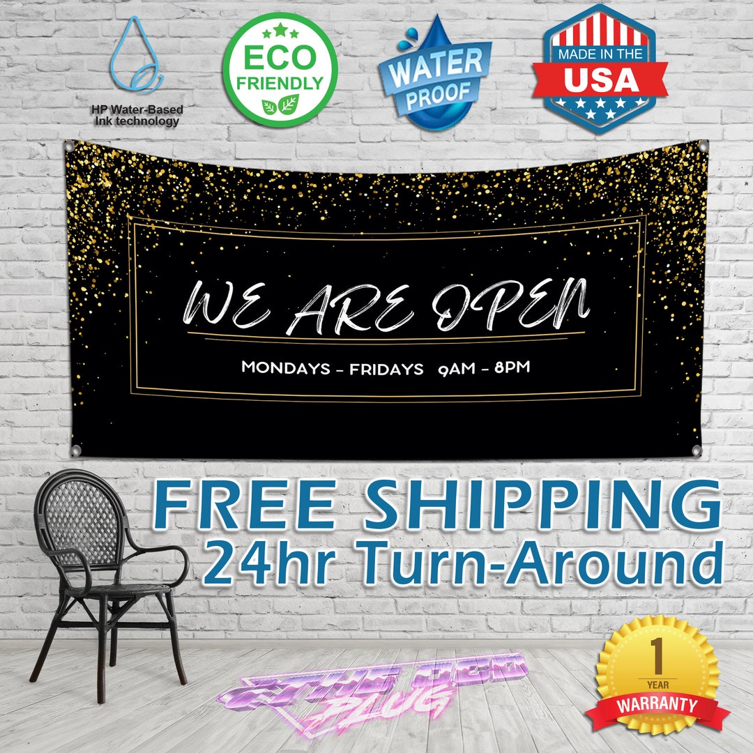 We Are Open Banner, New Business Banner, Black and Gold, Elegant, Small ...