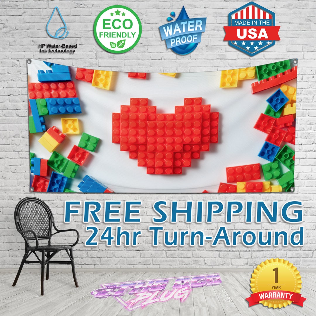 Red Heart Lego Backdrop Banner, Event, Celebration, Party, Bridal ...