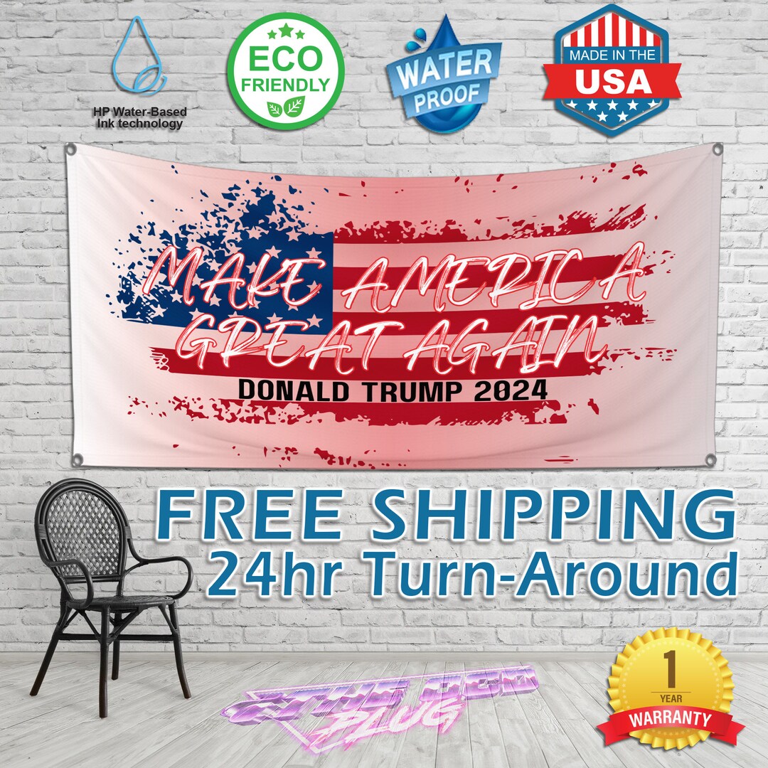 Donald Trump 2024 Make America Great Again Banner, Distress Flag Let's ...