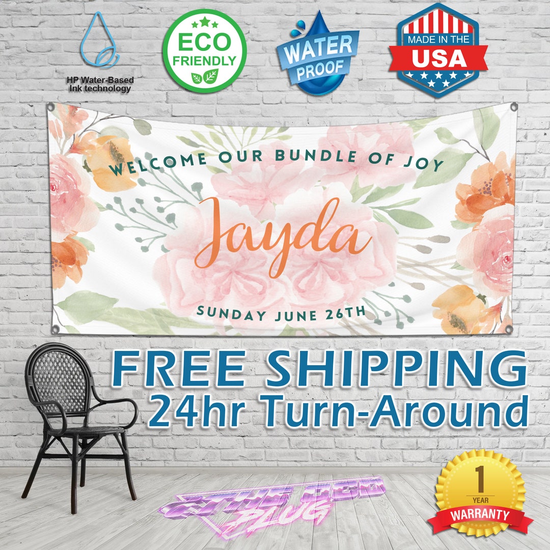 Welcome to Our Bundle of Joy Banner, Rose, Orange, Green, Flowers ...