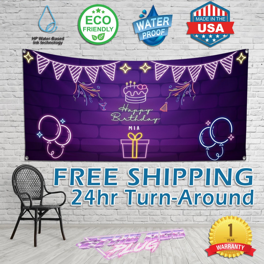 Neon Birthday Banner, Neon Theme Party, Retro Birthday, Kids Party ...