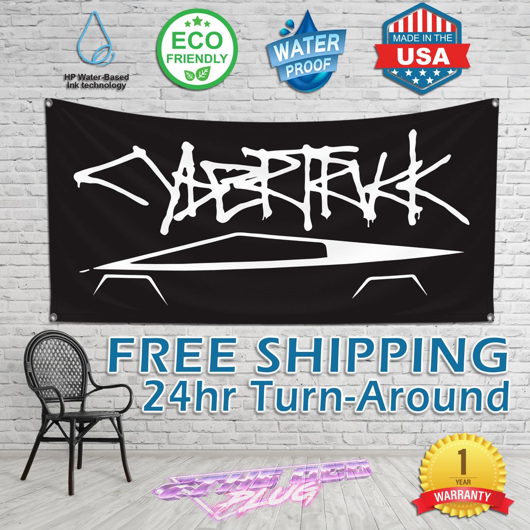 Cybertruck Banner, Tesla Banner, Garage Art, Wall Art, Man Cave Banners ...