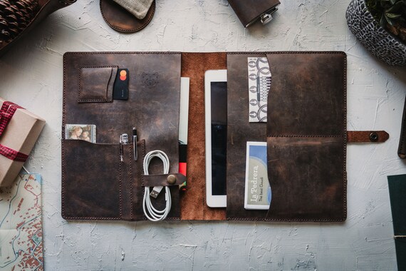 Leather Ipad Organizer Bag Personalized Handmade Portfolio | Etsy