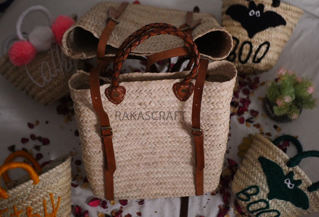 Stylish Straw Backpack: Handmade With Leather Straps French - Etsy