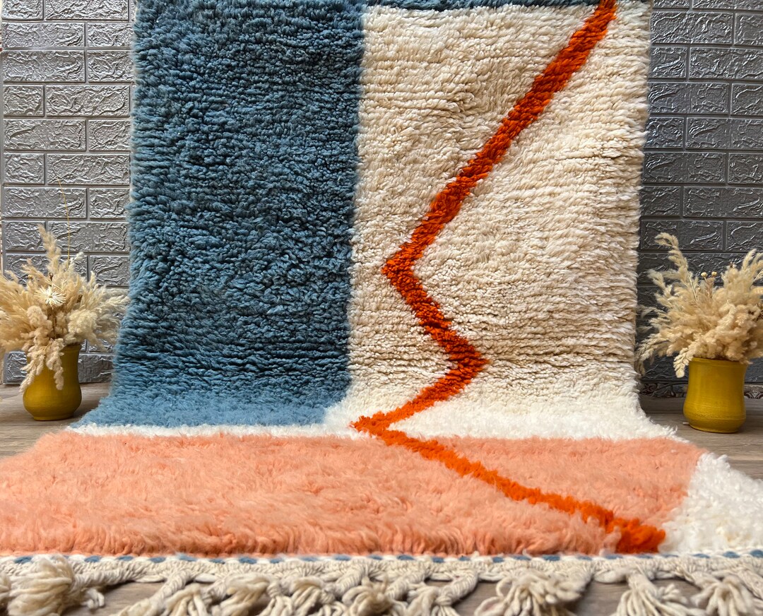 MOROCCAN BLUE RUG, Solid Rug 8x10 Carpet, Berber Rug, Handmade ...