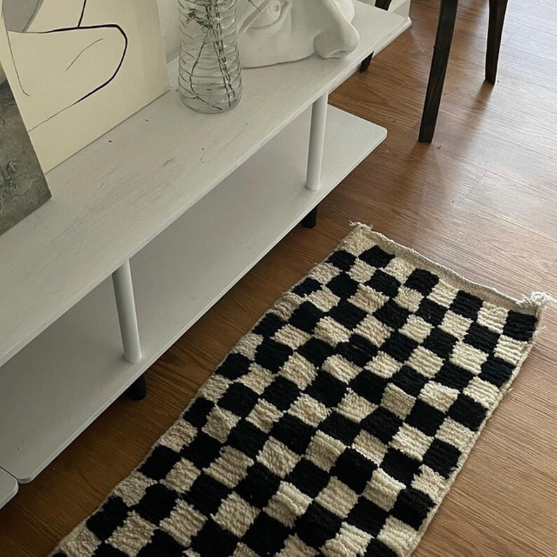Checkered Rug Black off White Rug Beni Ouarain Rug | Etsy